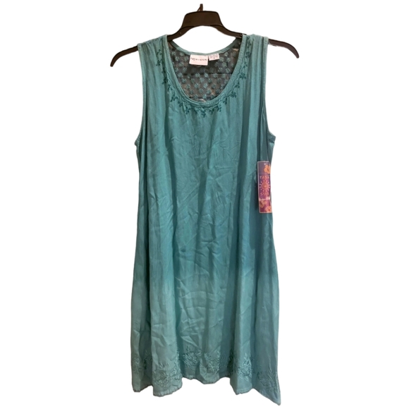 raya sun | Dresses | Nwt Raya Sun Embroidered Ombre Teal Dress Size ...